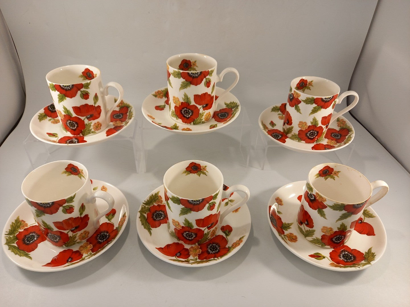 Roy Kirkham Monet tea set espresso cups +saucers x6 poppy design bone ...