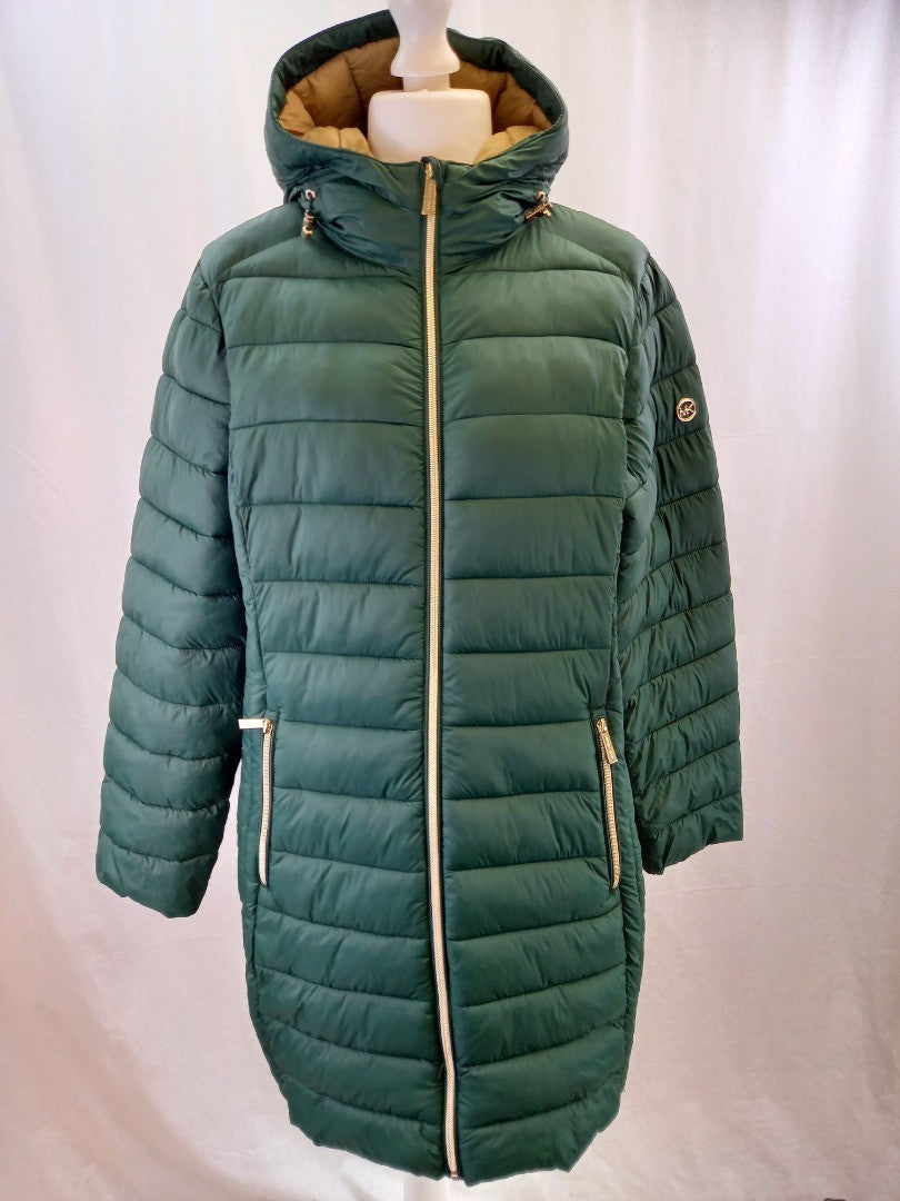 Michael Kors Green Coat Long Lightly Padded Hood Packable Size 1X Ex C ...