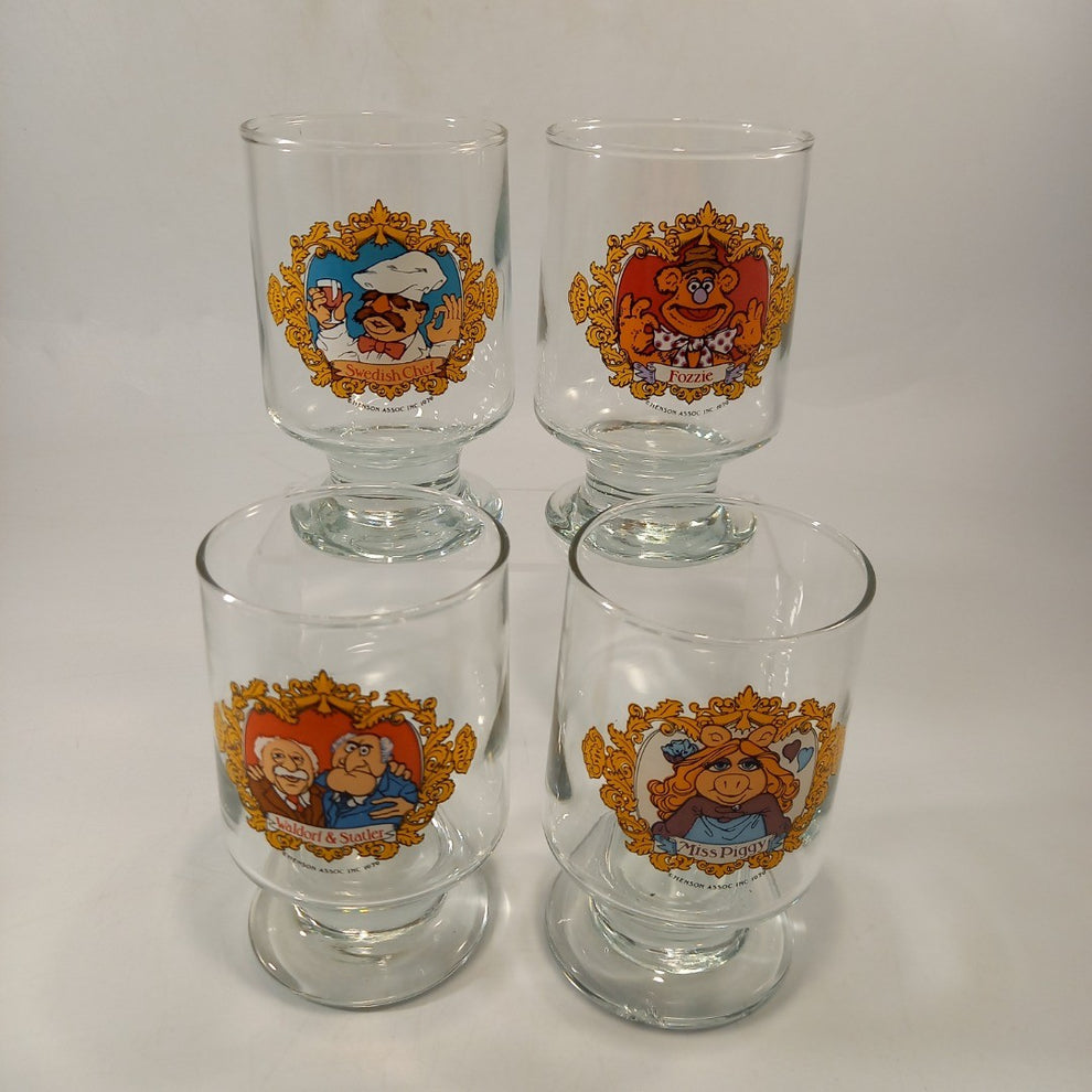 muppets drinking glasses x4 1979 Chef Miss Piggy Fozzie Waldorf vintag ...